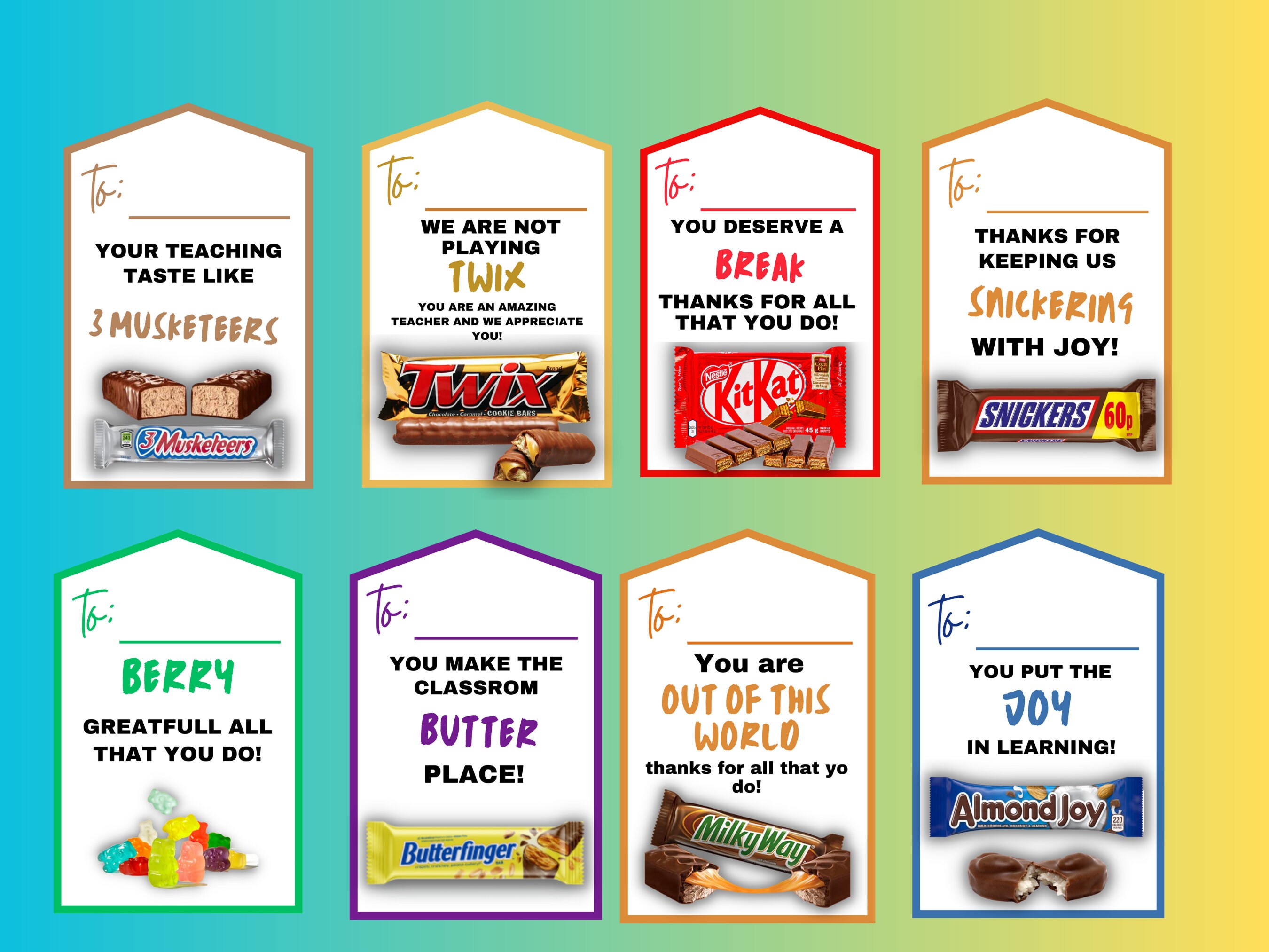 50 Teacher Appreciation Candy Gift Tag Teacher Appreciation - Etsy