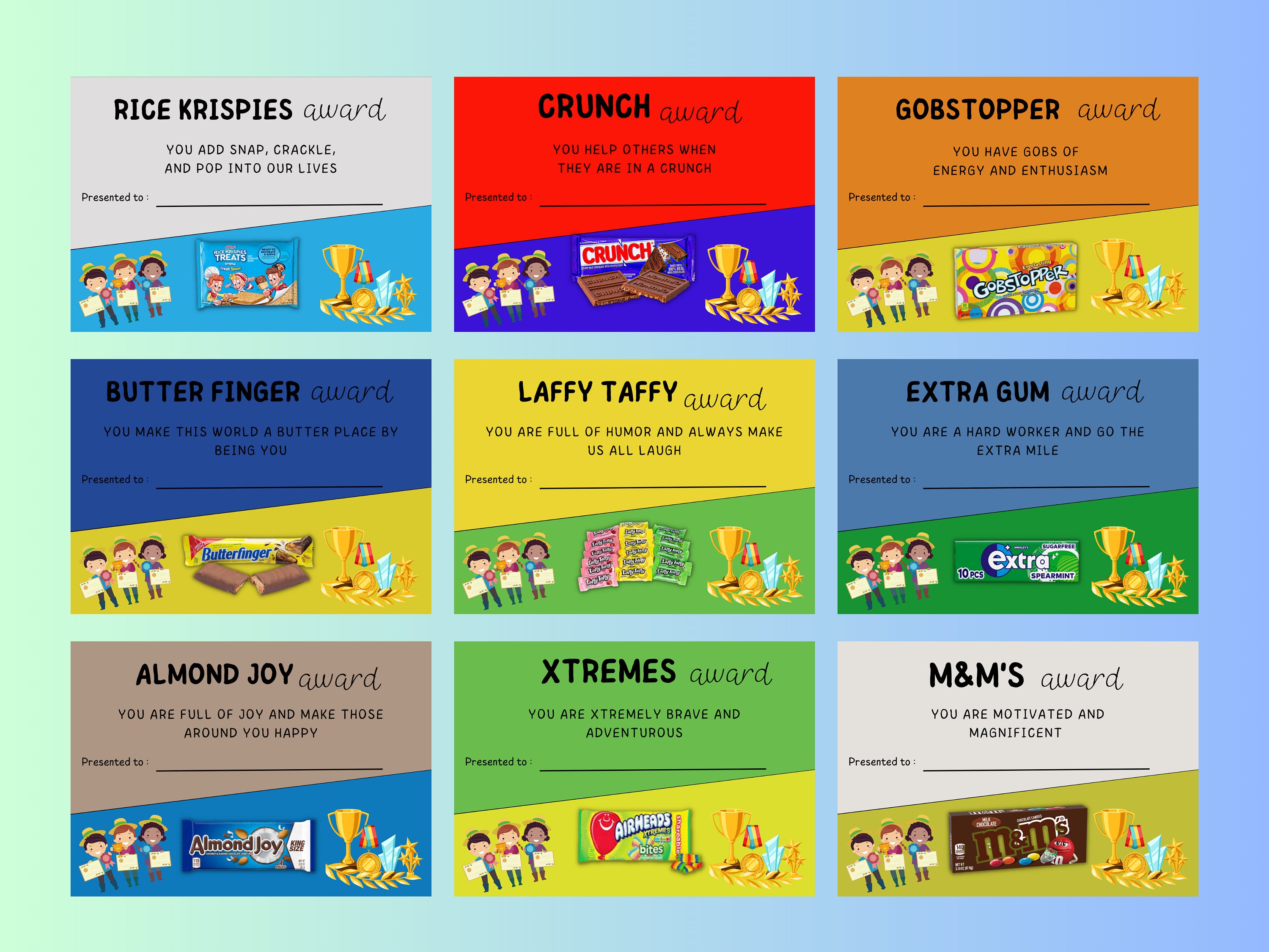 50 Candy Bar Awards Candy Bar Award Certificates Individual Candy Bar ...