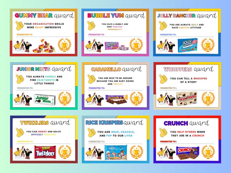50 EMPLOYEE CANDY BAR Awards - Candy Bar Award Certificates - Co-worker ...