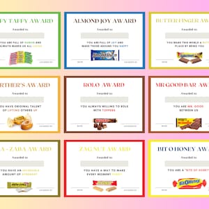 50 Individual Candy Bar Awards Candy Bar Award Certificates Individual ...