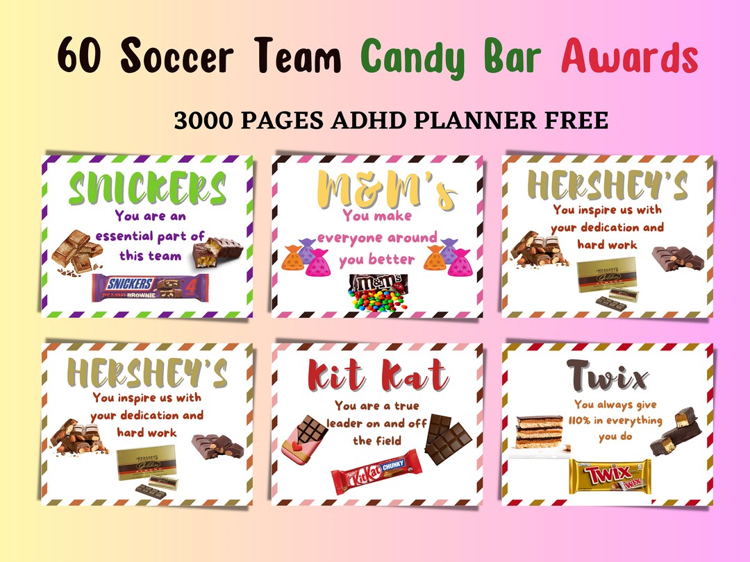 60 Soccer Team Candy Bar Award Certificates Soccer Candy Bar Awards ...