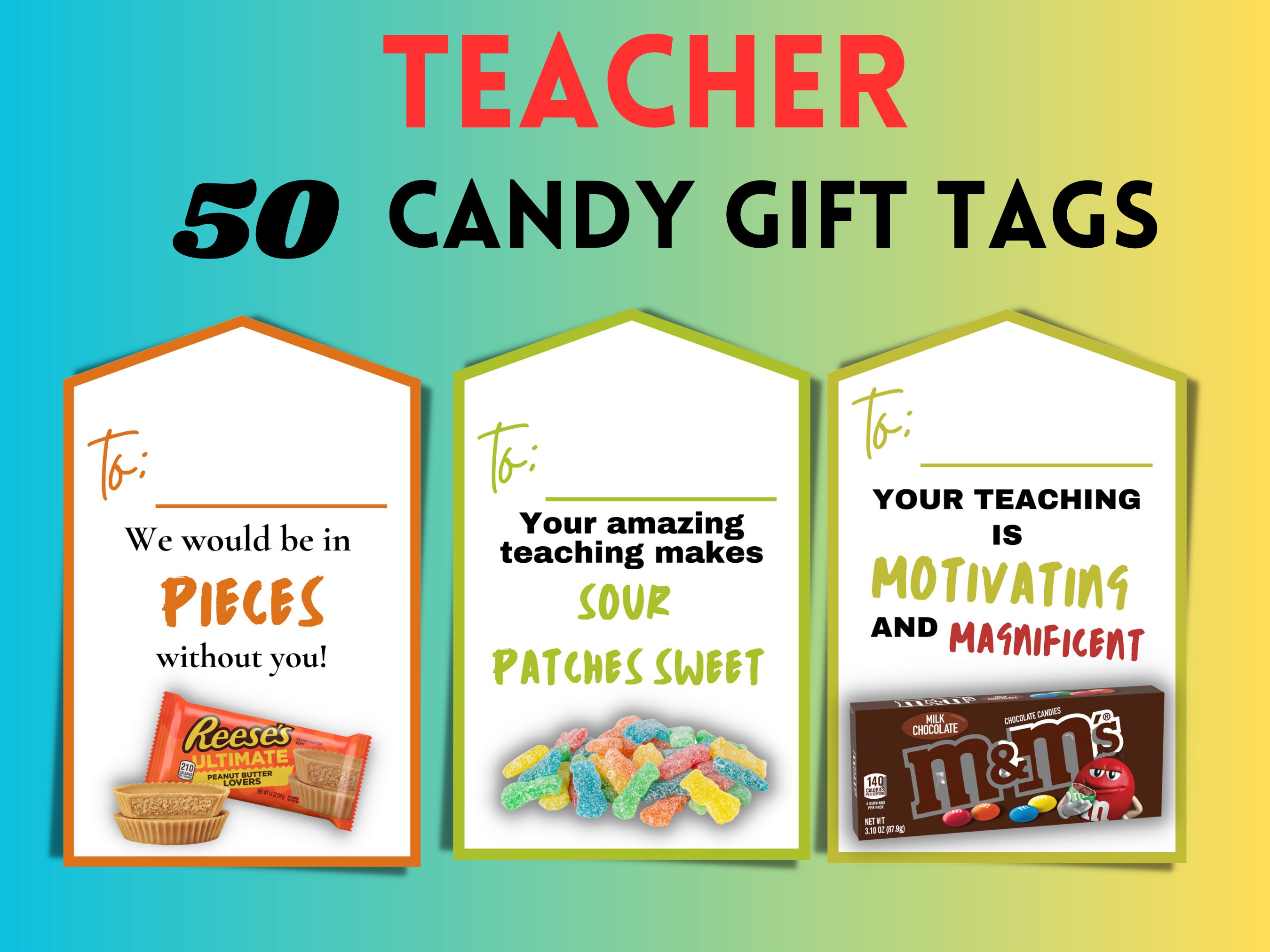 50 Teacher Appreciation Candy Gift Tag Teacher Appreciation - Etsy