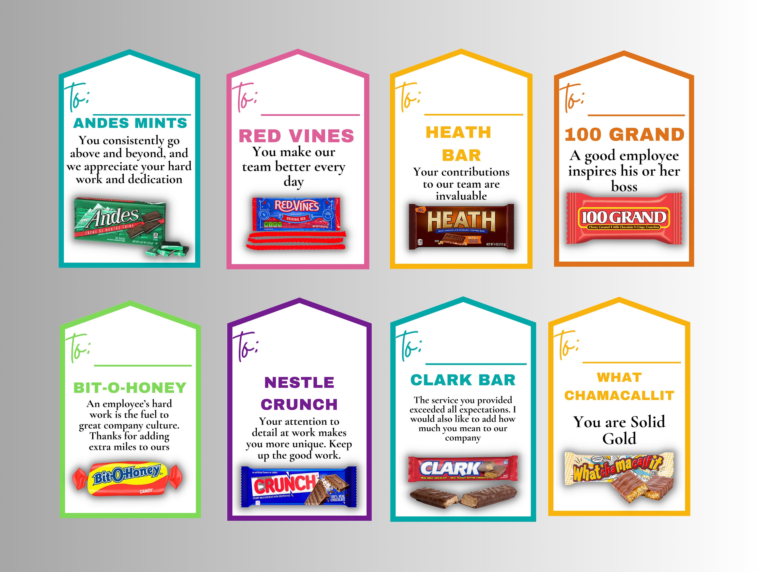 50 EMPLOYEE CANDY Bar Gift Tags/awards, Employee Appreciation Tag ...