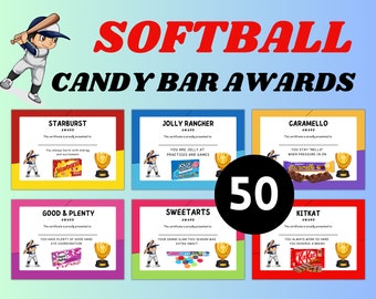 50 Softball Candy Bar Award Certificates Softball Player Candy Bar ...