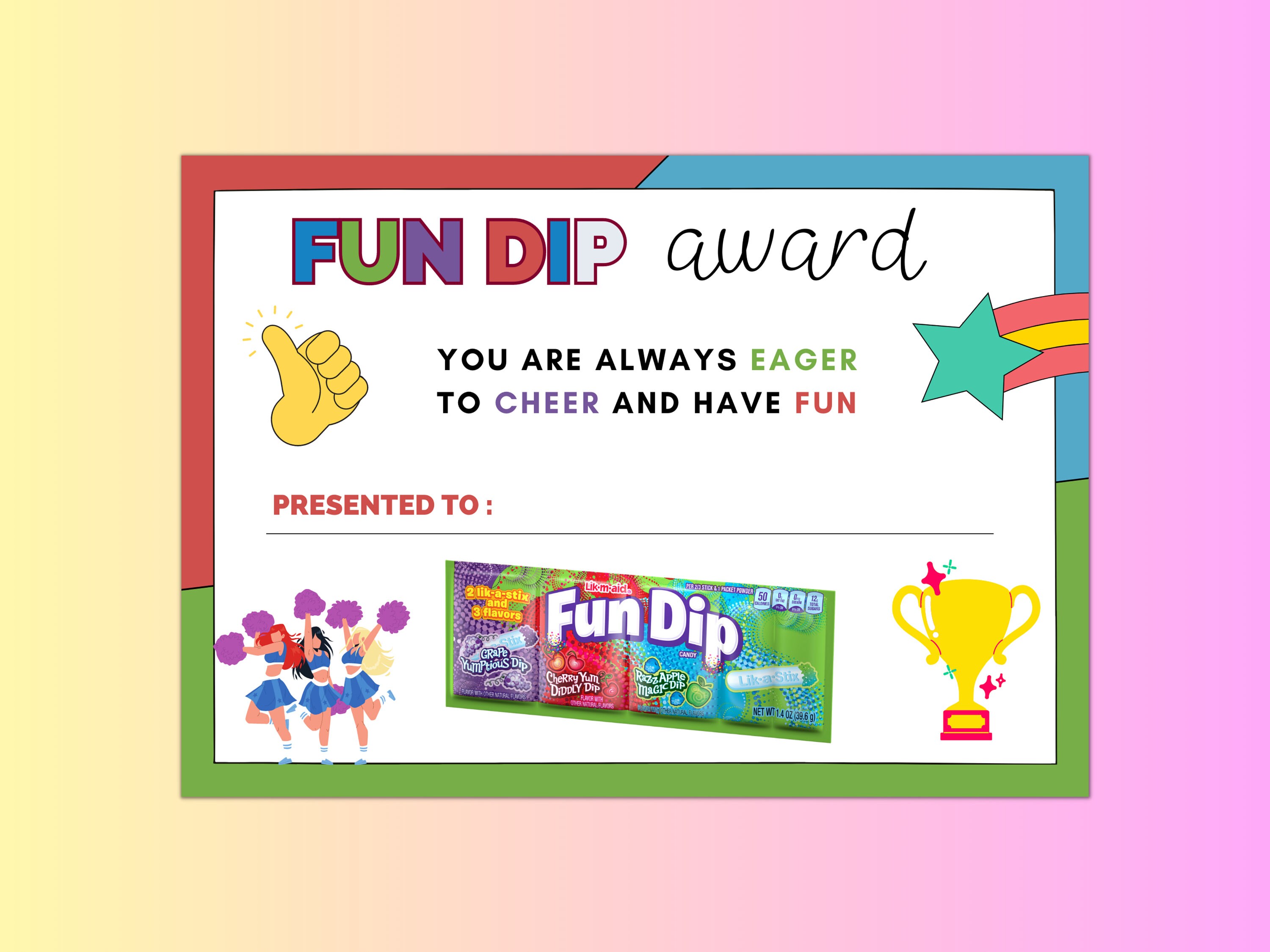 Cheer Team Candy Bar Award Certificates Cheerleader Candy Bar Awards ...