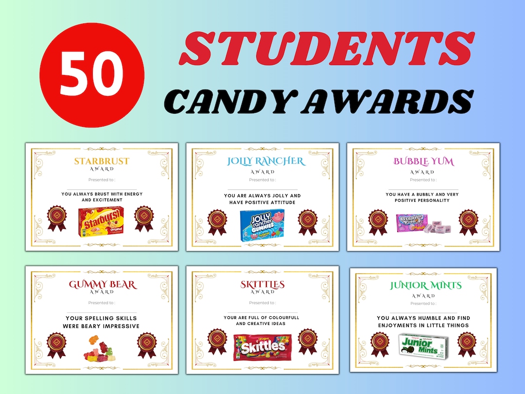 Student Candy Bar Awards - Class Candy Bar Award Certificates - Candy ...