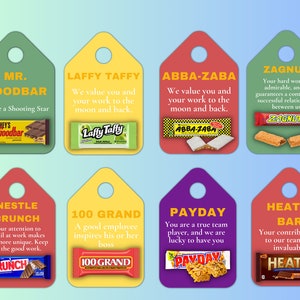 50 EMPLOYEE CANDY Bar Gift Tags/awards, Employee Appreciation Tag ...