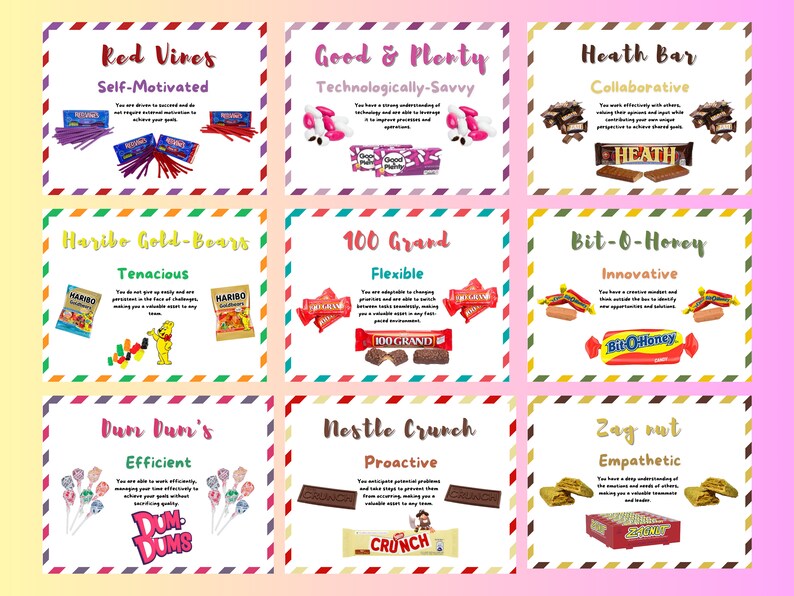 60 EMPLOYEE CANDY BAR Awards - Candy Bar Award Certificates - Co-worker ...