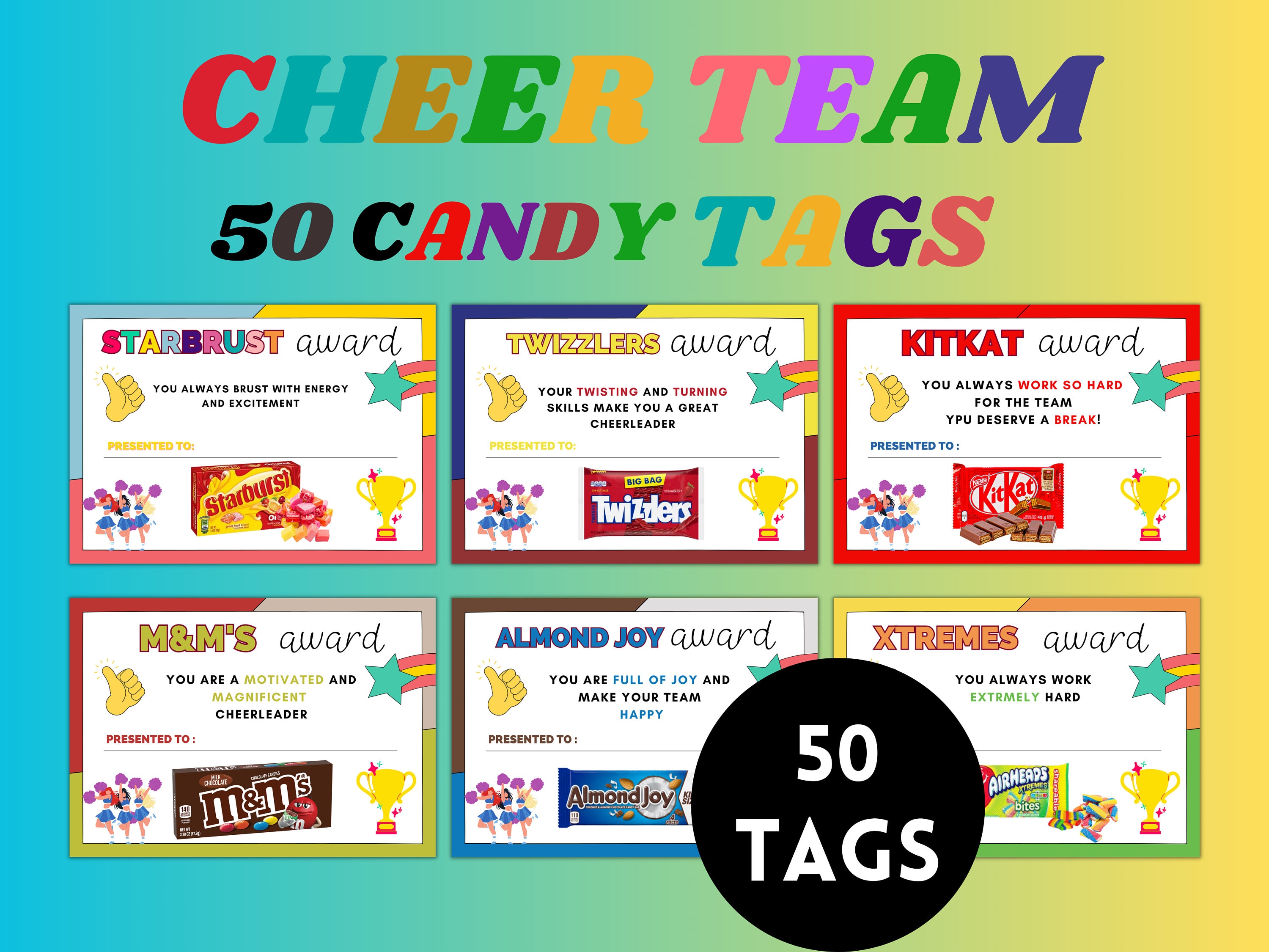 Cheer Team Candy Bar Award Certificates Cheerleader Candy - Etsy Canada