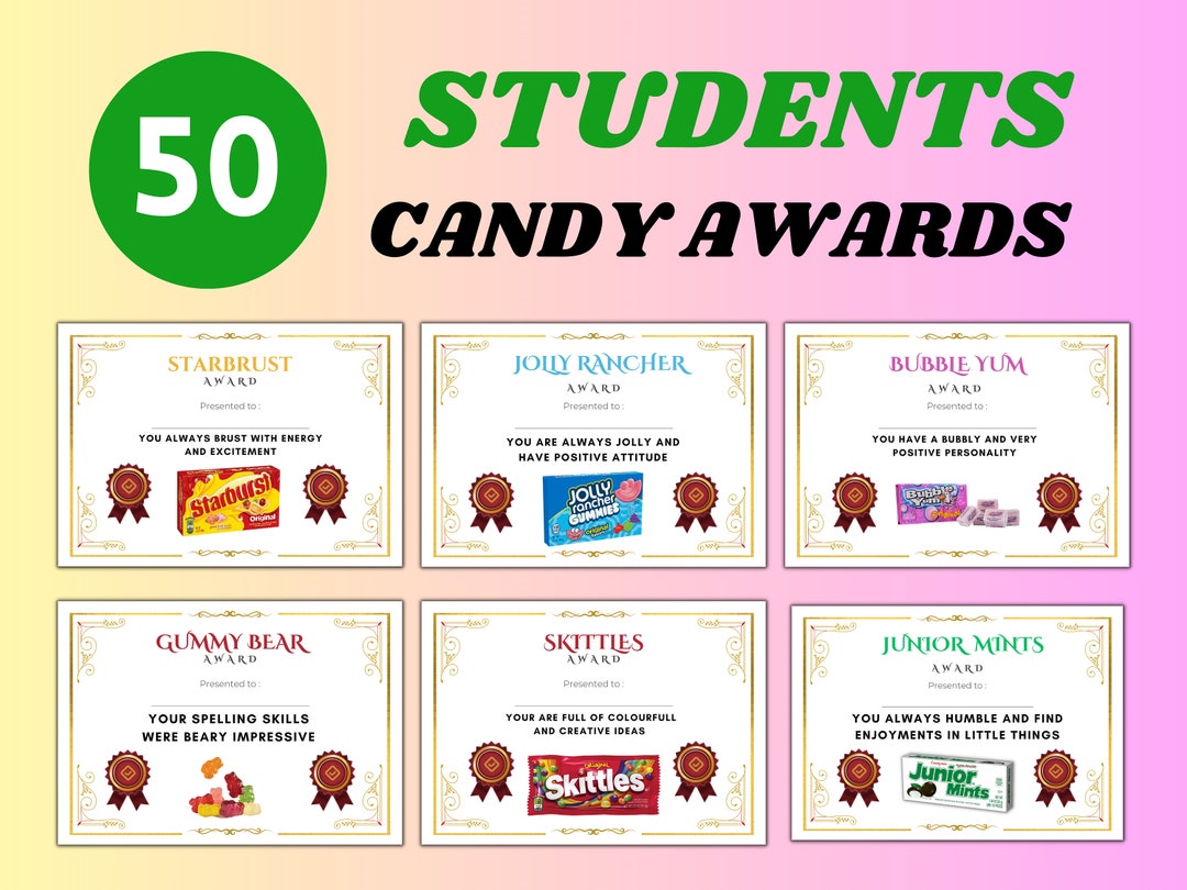 Student Candy Bar Awards Class Candy Bar Award Certificates Candy Bar ...