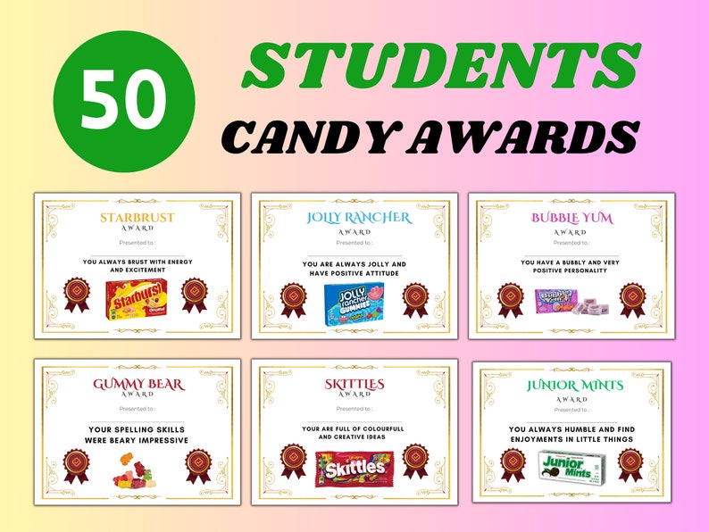 Student Candy Bar Awards Class Candy Bar Award Certificates - Etsy