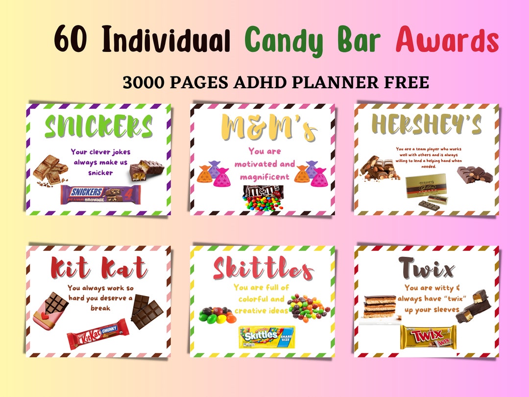60 Individual Candy Bar Awards Candy Bar Award Certificates Individual ...