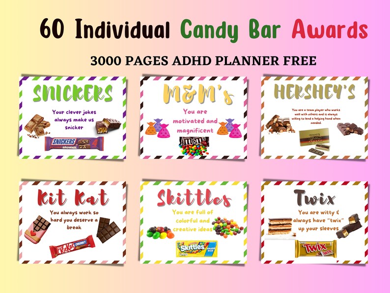 60 Individual Candy Bar Awards Candy Bar Award Certificates Individual ...