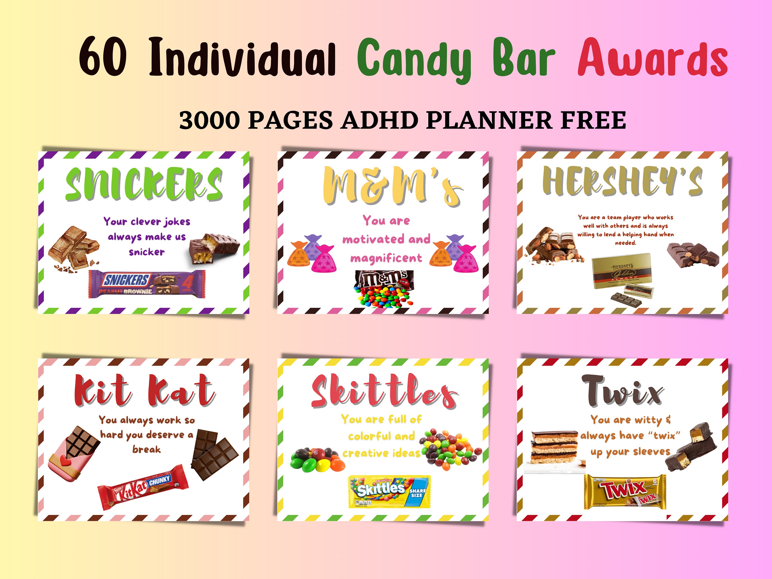 60 Individual Candy Bar Awards Candy Bar Award Certificates Individual ...
