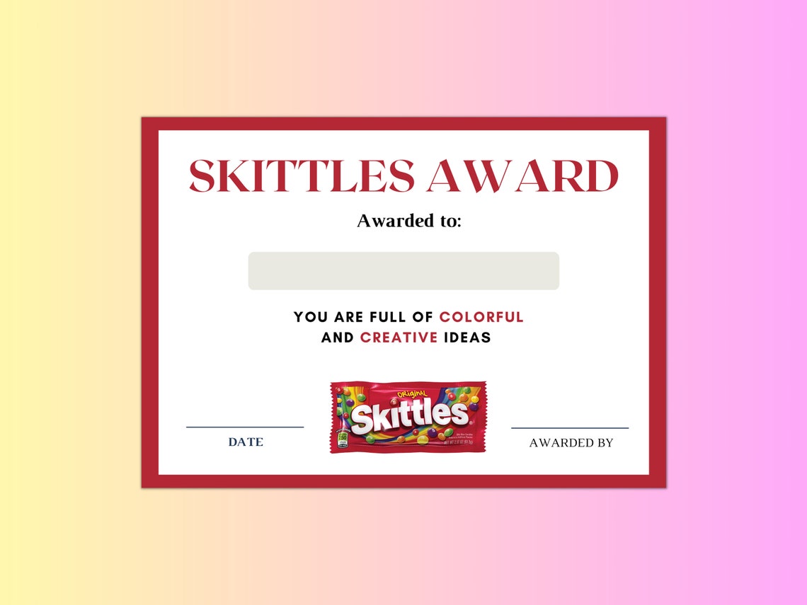 50 Individual Candy Bar Awards Candy Bar Award Certificates Individual ...