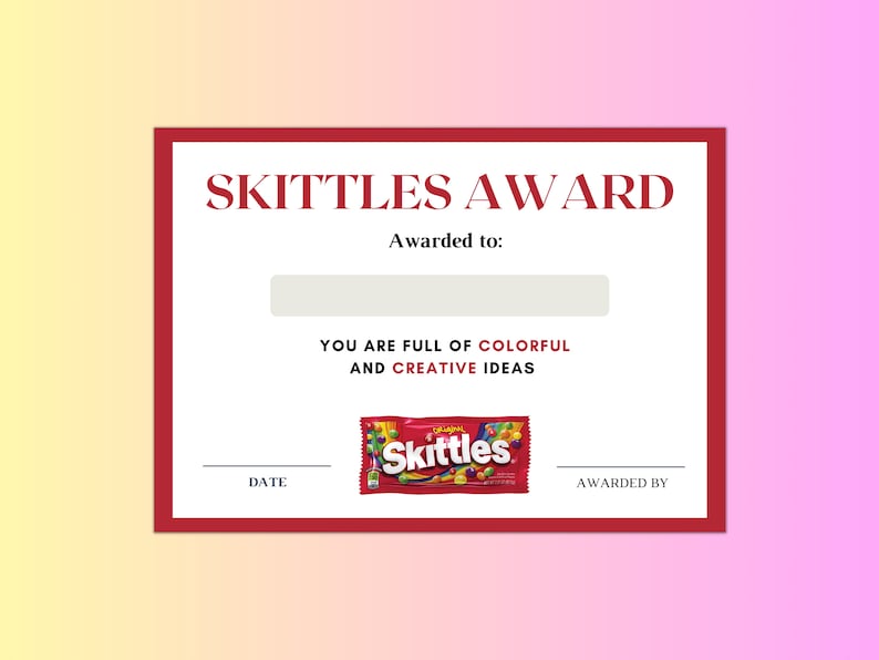 50 Individual Candy Bar Awards Candy Bar Award Certificates Individual ...