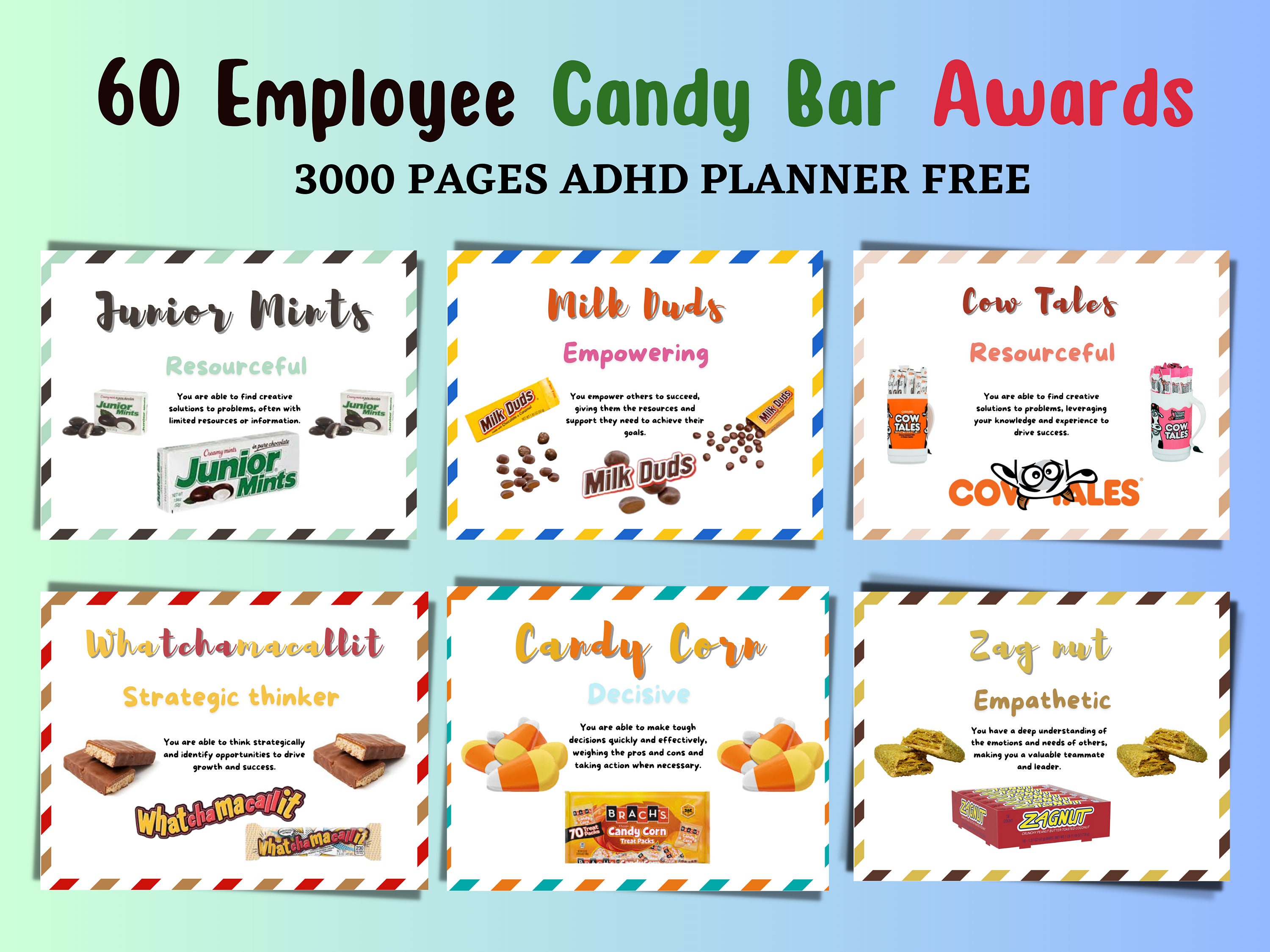 60 EMPLOYEE CANDY BAR Awards - Candy Bar Award Certificates - Co-worker ...