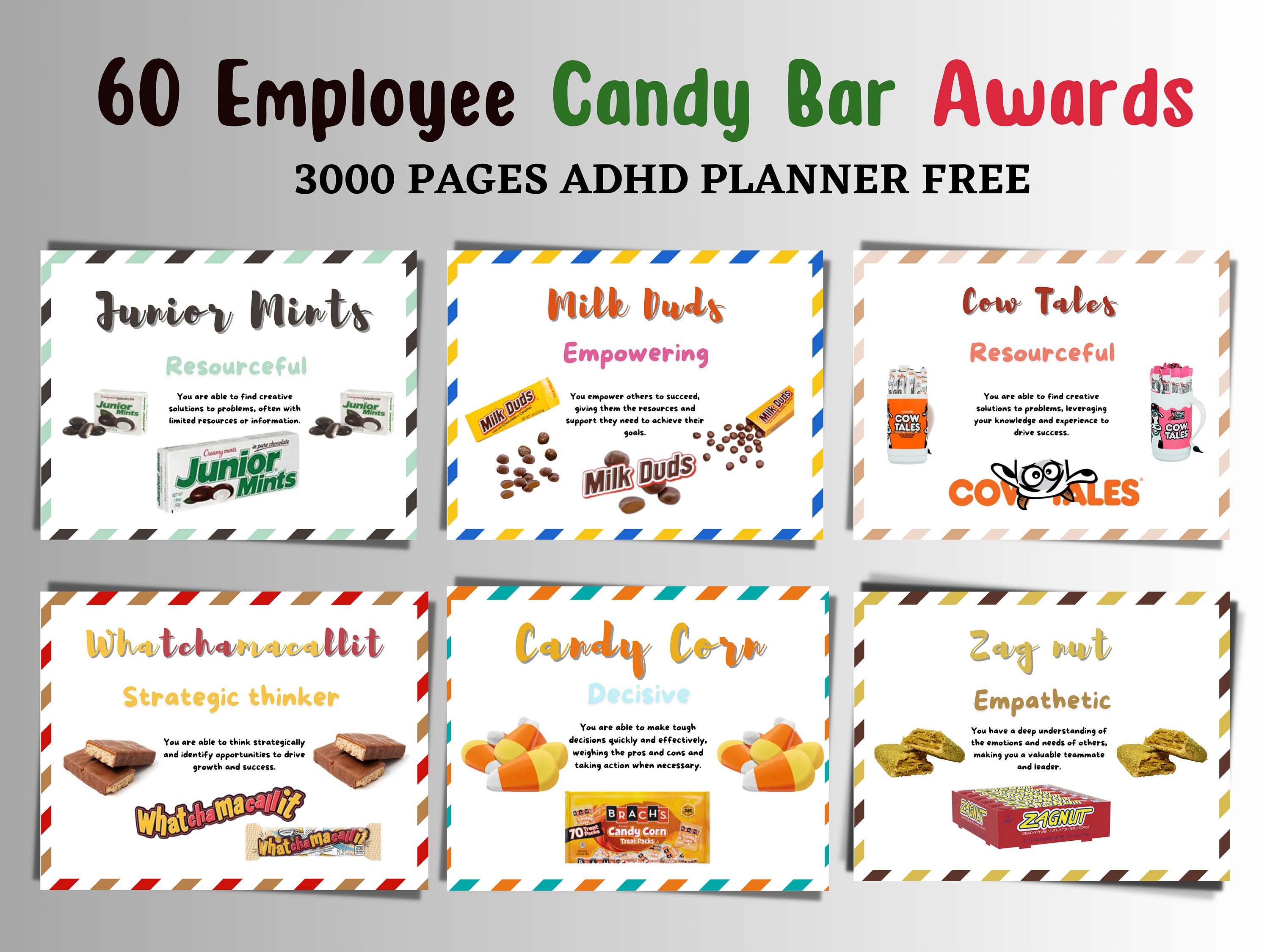 60 EMPLOYEE CANDY BAR Awards - Candy Bar Award Certificates - Co-worker ...