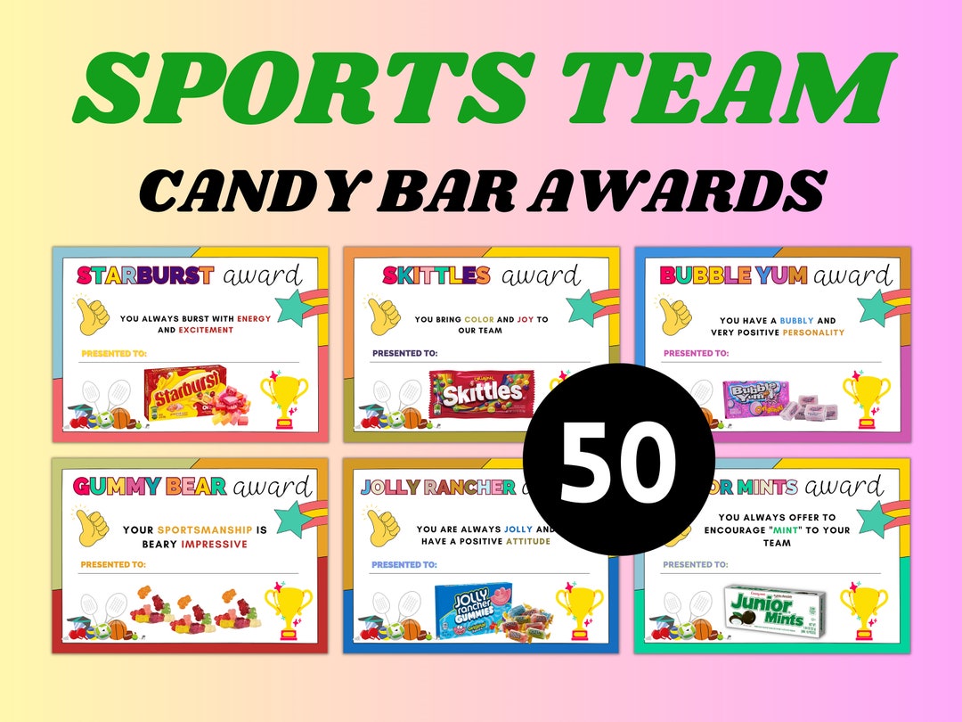 Sports Team Candy Bar Award Certificates Sports Players Candy Bar ...