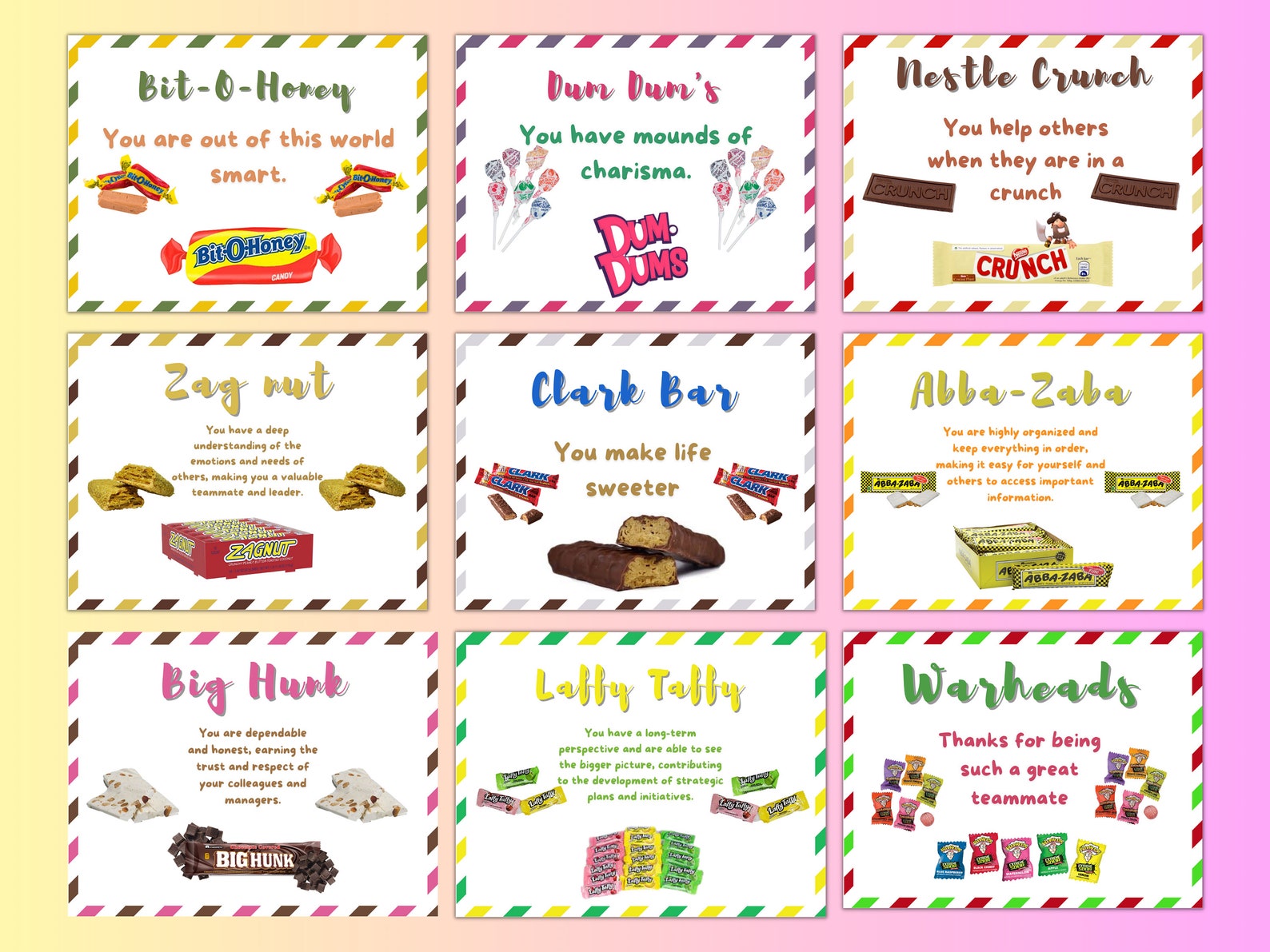 60 Candy Bar Awards Candy Bar Award Certificates Individual Candy Bar ...