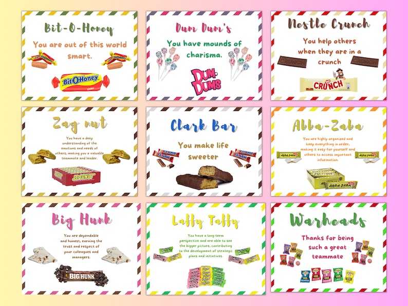 60 Individual Candy Bar Awards Candy Bar Award Certificates Individual ...