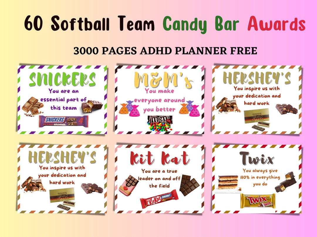 60 Softball Candy Bar Award Certificates Softball Player Candy Bar ...