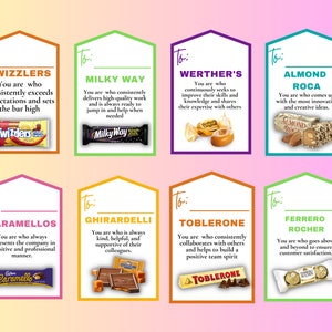 50 Employee Candy Bar Gift Tags, Employee Appreciation Tag Bundle ...
