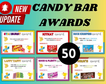 50 Individual Candy Bar Awards Candy Bar Award Certificates Individual ...