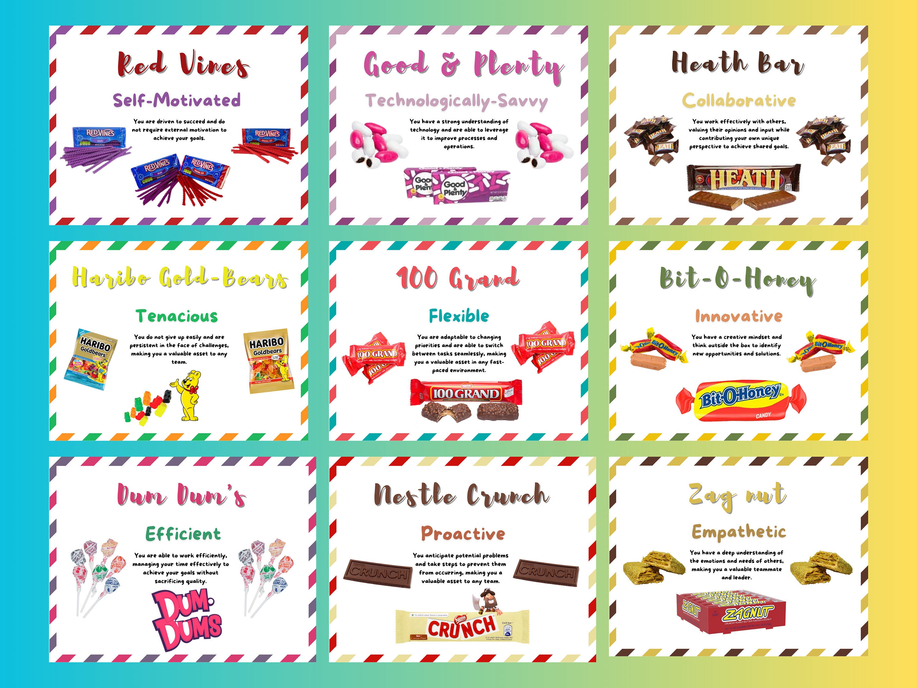60 EMPLOYEE CANDY BAR Awards - Candy Bar Award Certificates - Co-worker ...