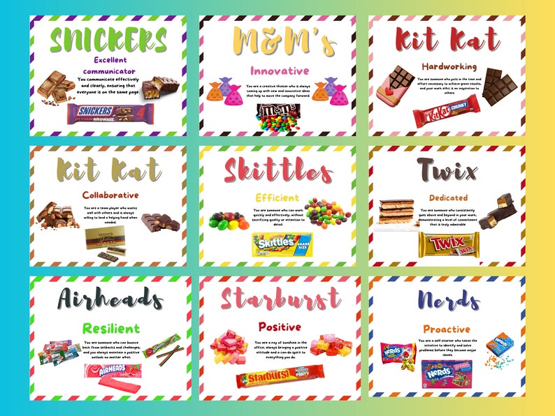 60 EMPLOYEE CANDY BAR Awards - Candy Bar Award Certificates - Co-worker ...