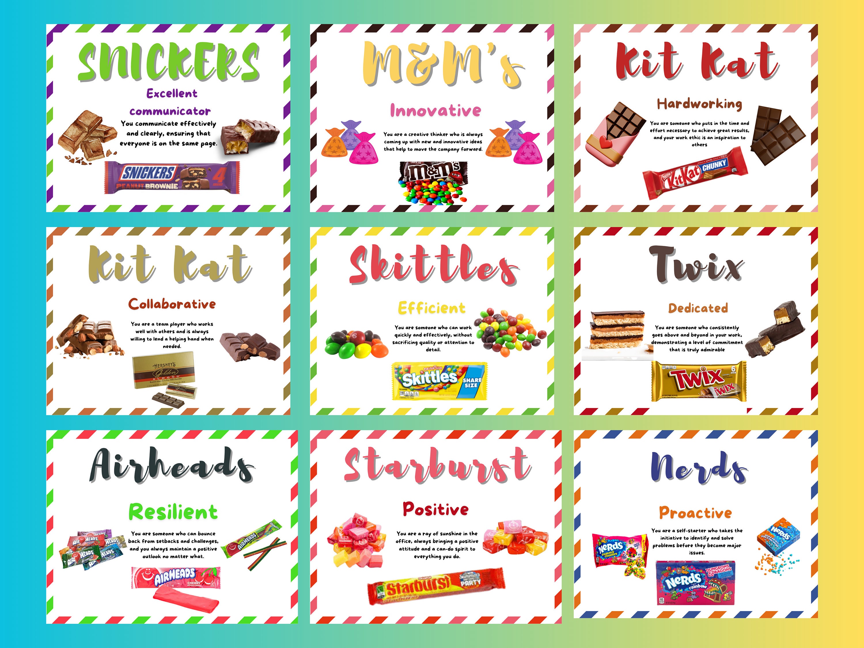 60 EMPLOYEE CANDY BAR Awards Candy Bar Award Certificates - Etsy