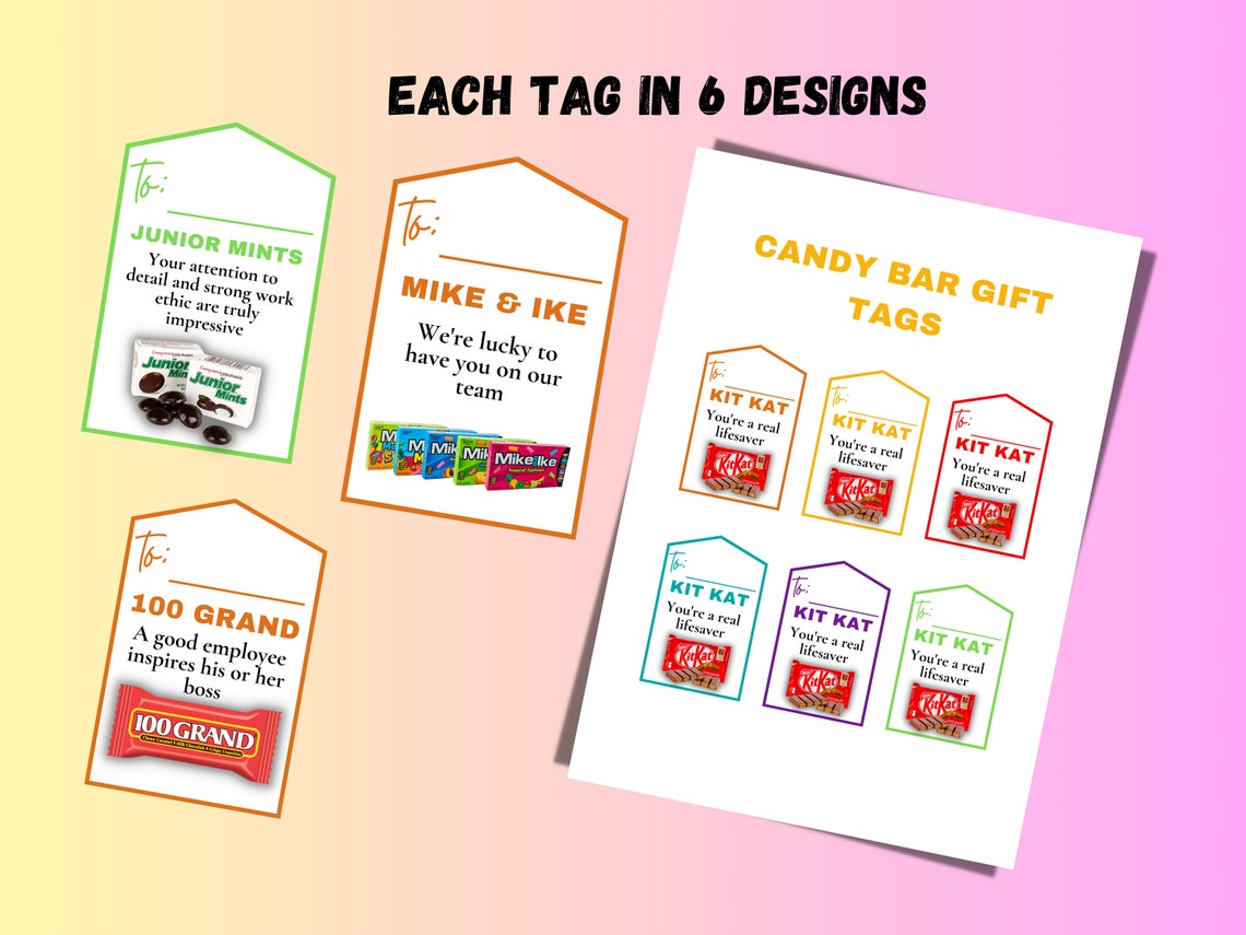 50 Employee Candy Bar Gift Tags, Employee Appreciation Tag Bundle ...