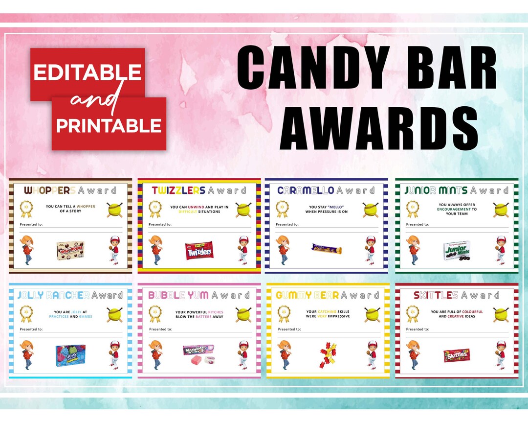 50 Softball Candy Bar Award Certificates Softball Player Candy Bar ...