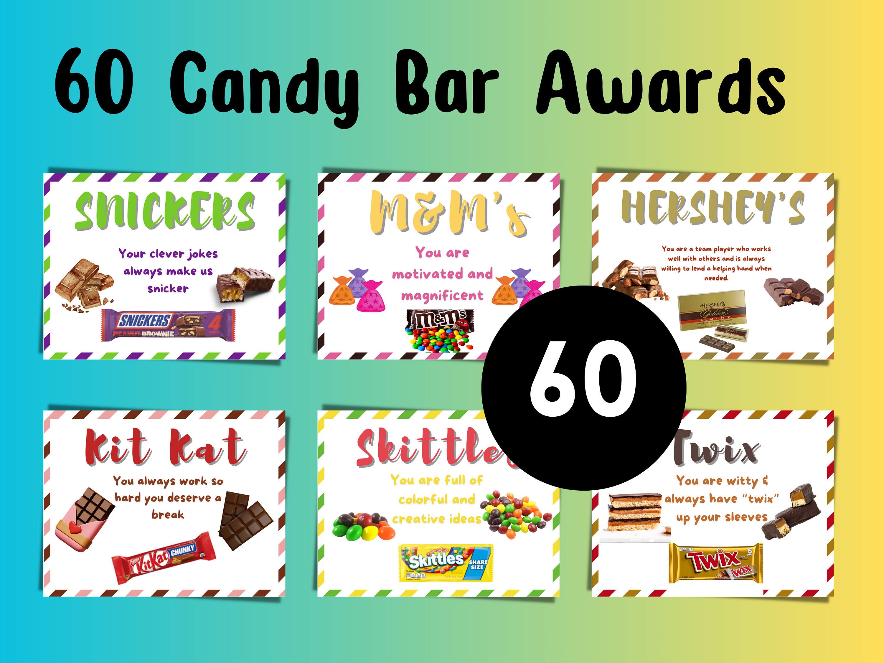 60 Candy Bar Awards Candy Bar Award Certificates Individual Candy Bar ...