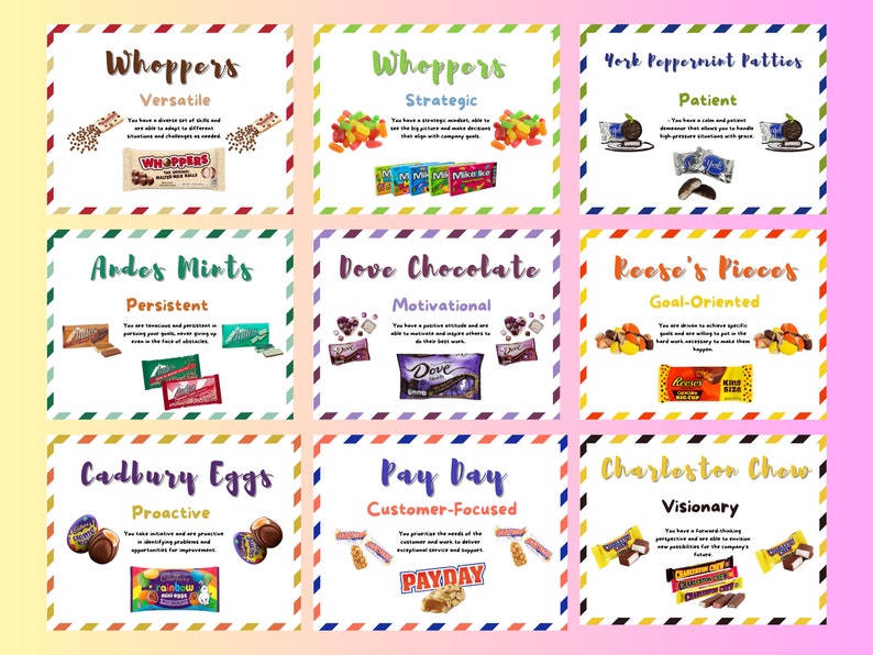 60 EMPLOYEE CANDY BAR Awards - Candy Bar Award Certificates - Co-worker ...