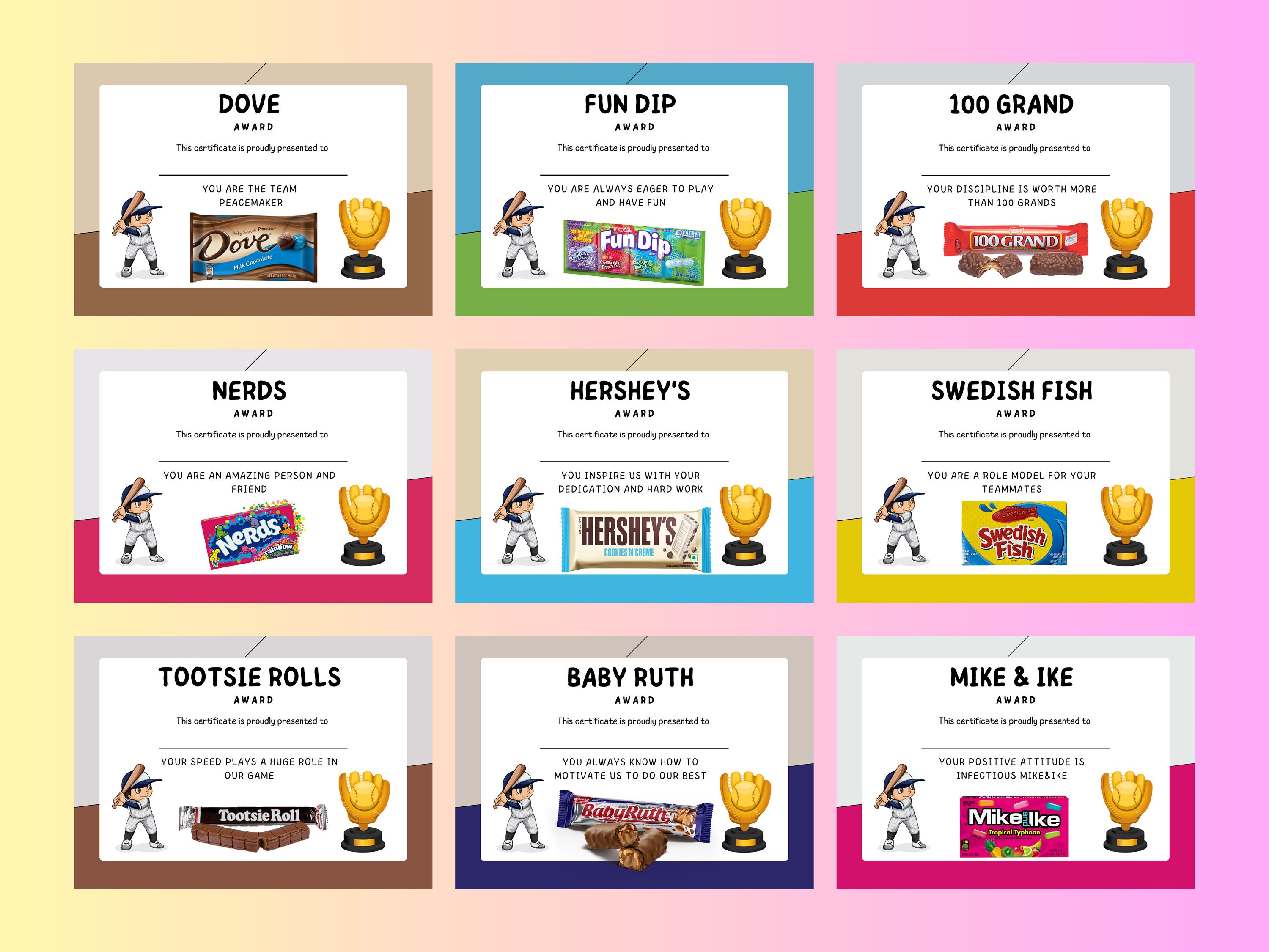 50 Baseball Candy Bar Awards Baseball Team Award - Etsy