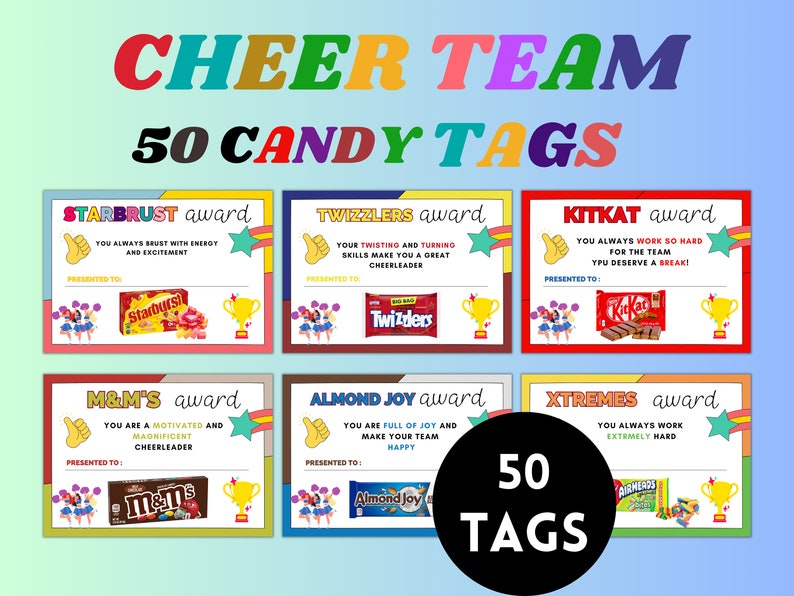 Cheer Team Candy Bar Award Certificates Cheerleader Candy Bar Awards ...