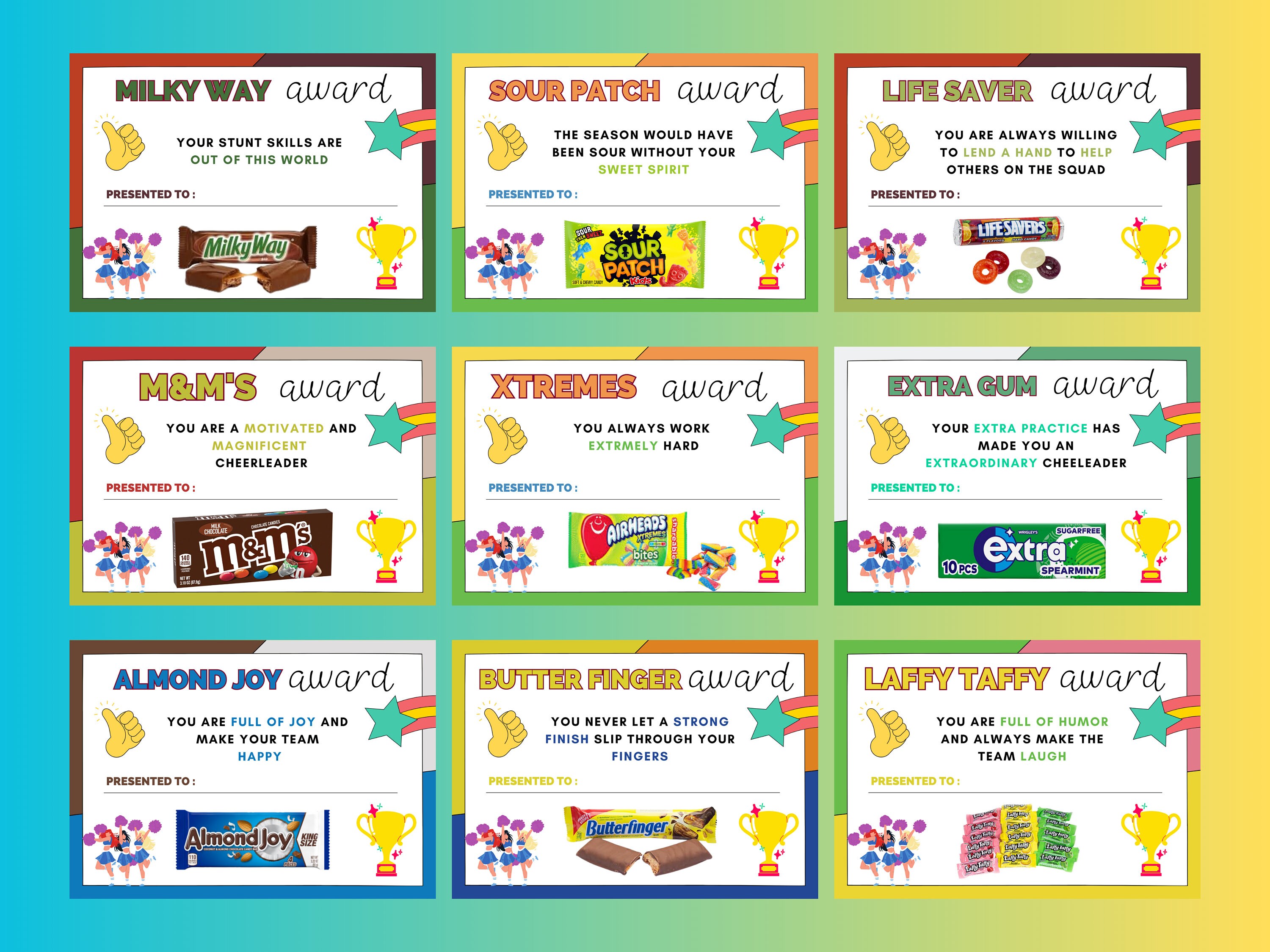 Cheer Team Candy Bar Award Certificates Cheerleader Candy - Etsy Canada