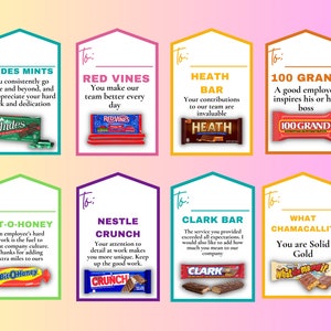 50 Employee Candy Bar Gift Tags, Employee Appreciation Tag Bundle ...