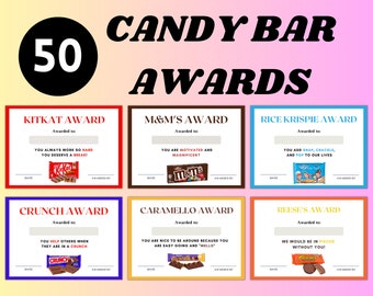 50 Individual Candy Bar Awards Candy Bar Award Certificates Individual ...