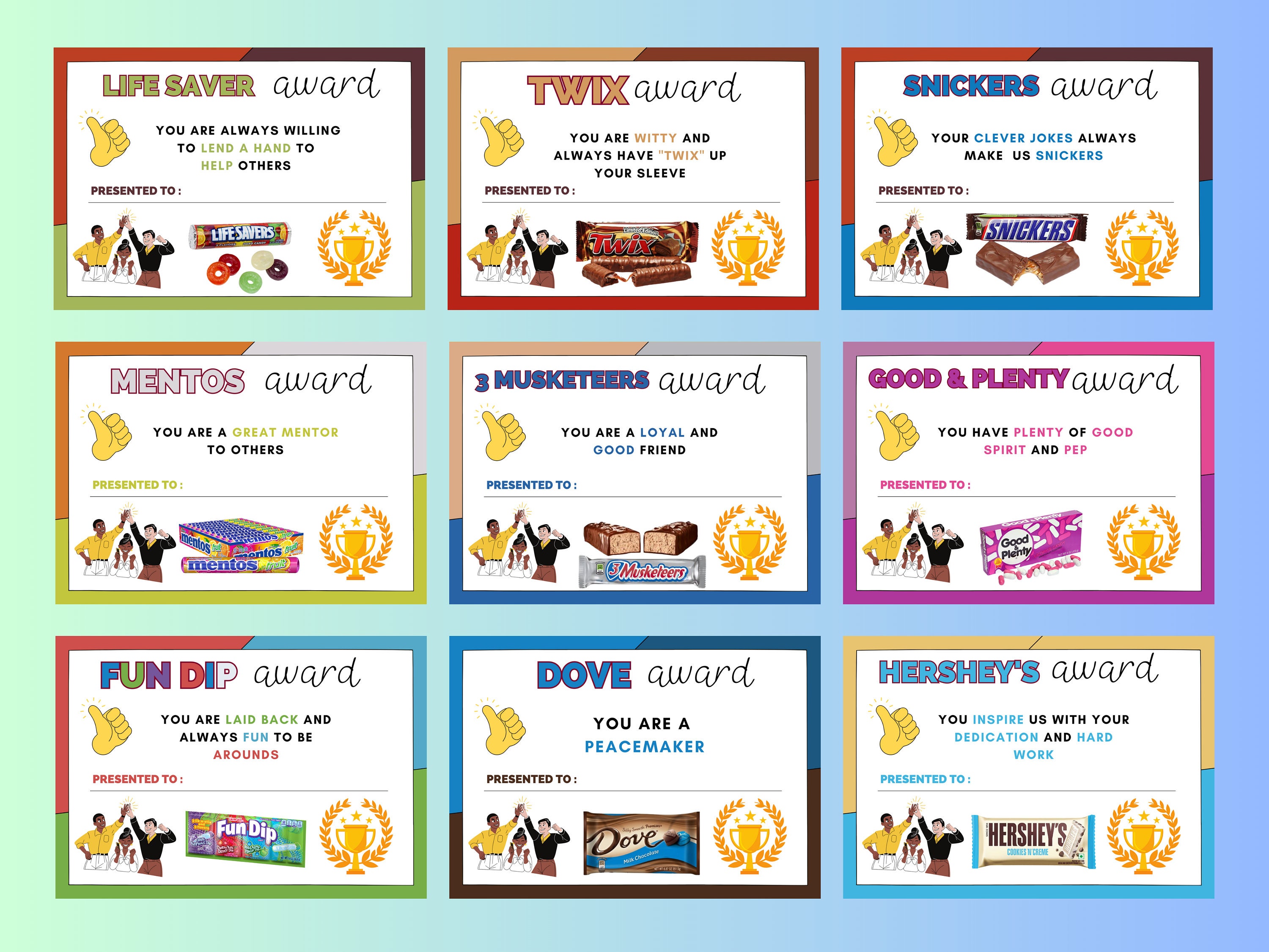50 EMPLOYEE CANDY BAR Awards - Candy Bar Award Certificates - Co-worker ...