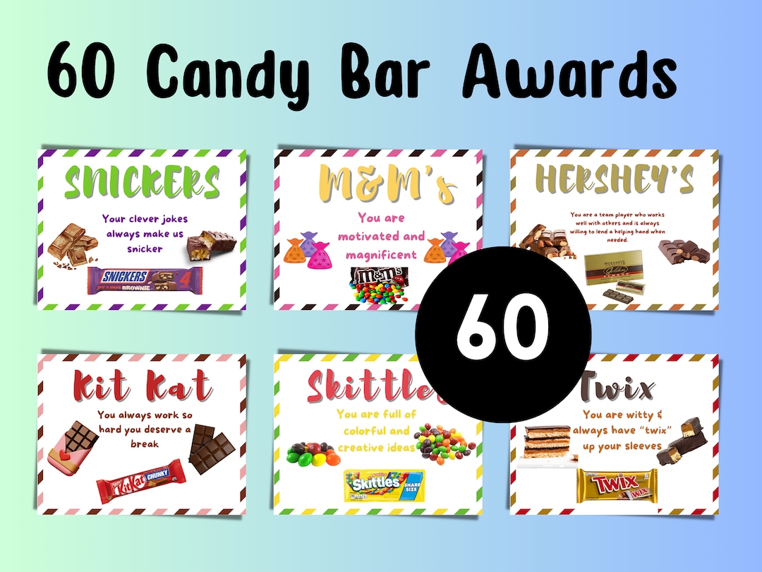 60 Candy Bar Awards Candy Bar Award Certificates Individual Candy Bar ...