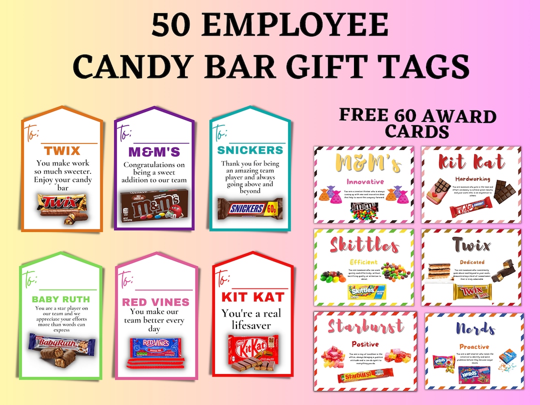 50 Employee Candy Bar Gift Tags Employee Appreciation Tag - Etsy Canada