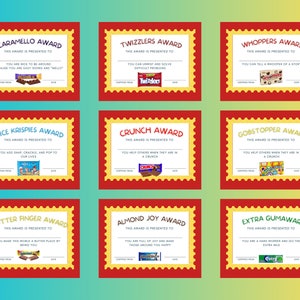 50 Individual Candy Bar Awards Candy Bar Award Certificates Individual ...