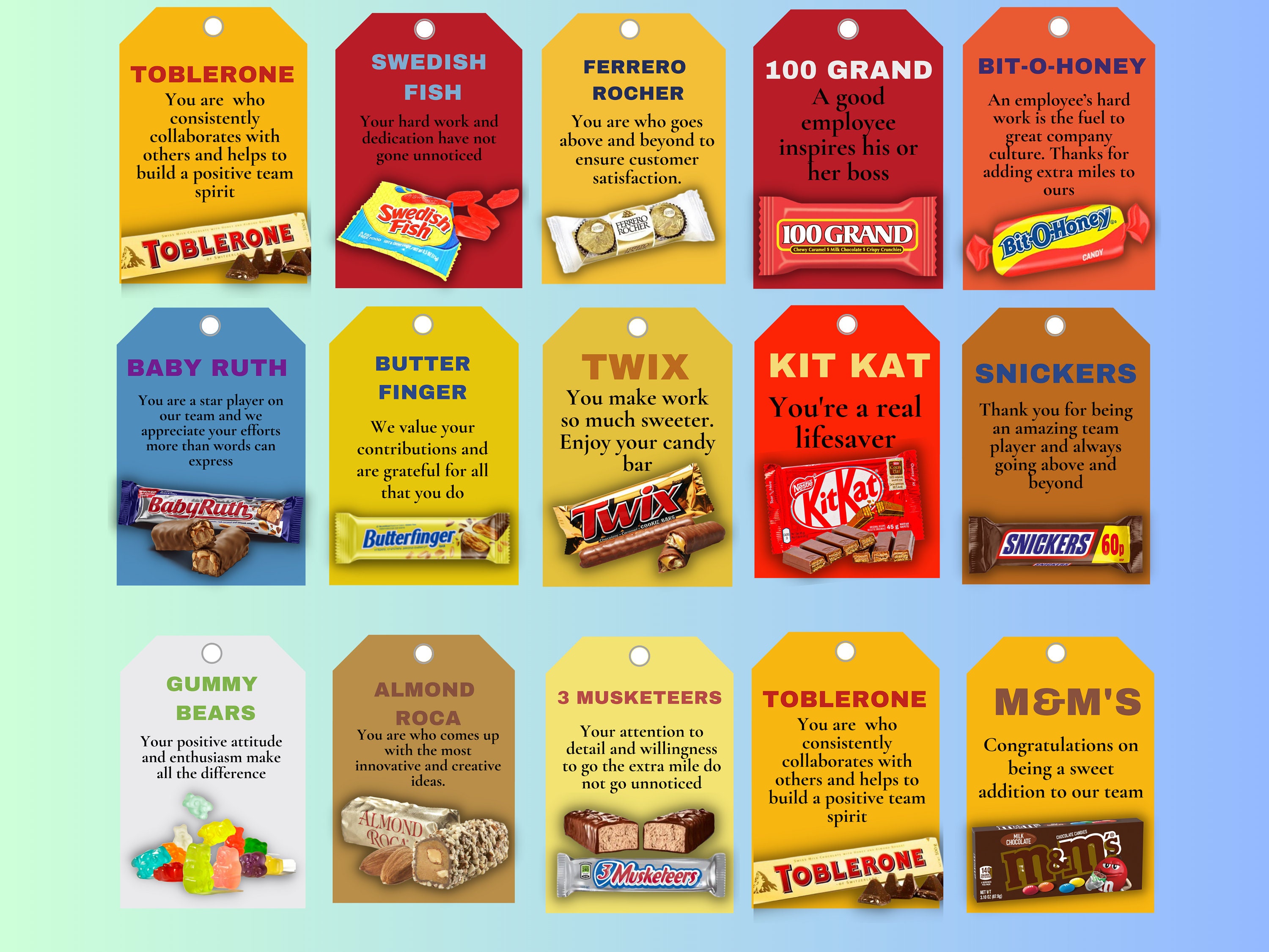 50 Employee Candy Bar Gift Tags, Employee Appreciation Tag Bundle ...