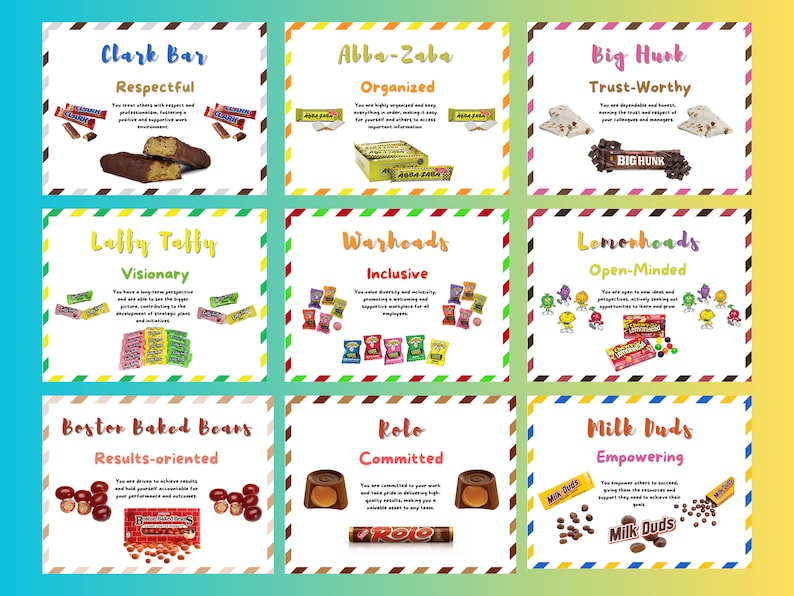 60 EMPLOYEE CANDY BAR Awards - Candy Bar Award Certificates - Co-worker ...