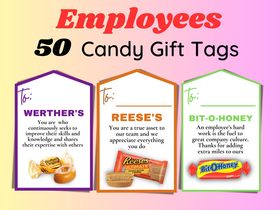 50 Employee Candy Bar Gift Tags, Employee Appreciation Tag Bundle ...