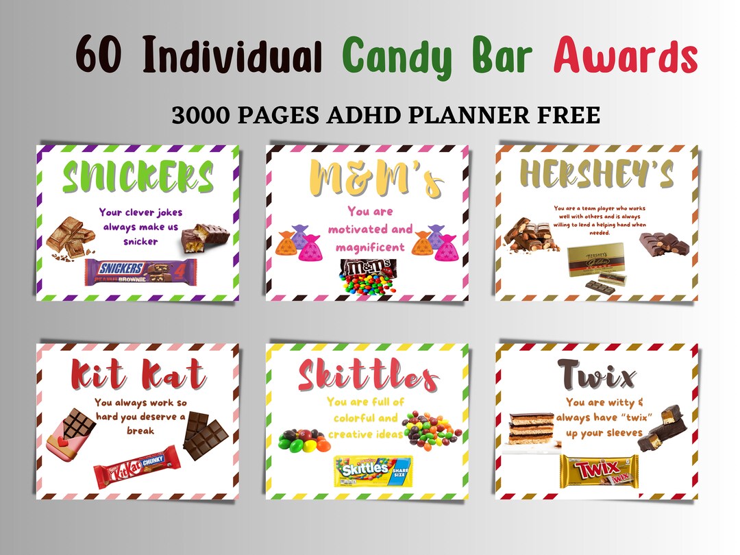 60 Individual Candy Bar Awards Candy Bar Award Certificates Individual ...