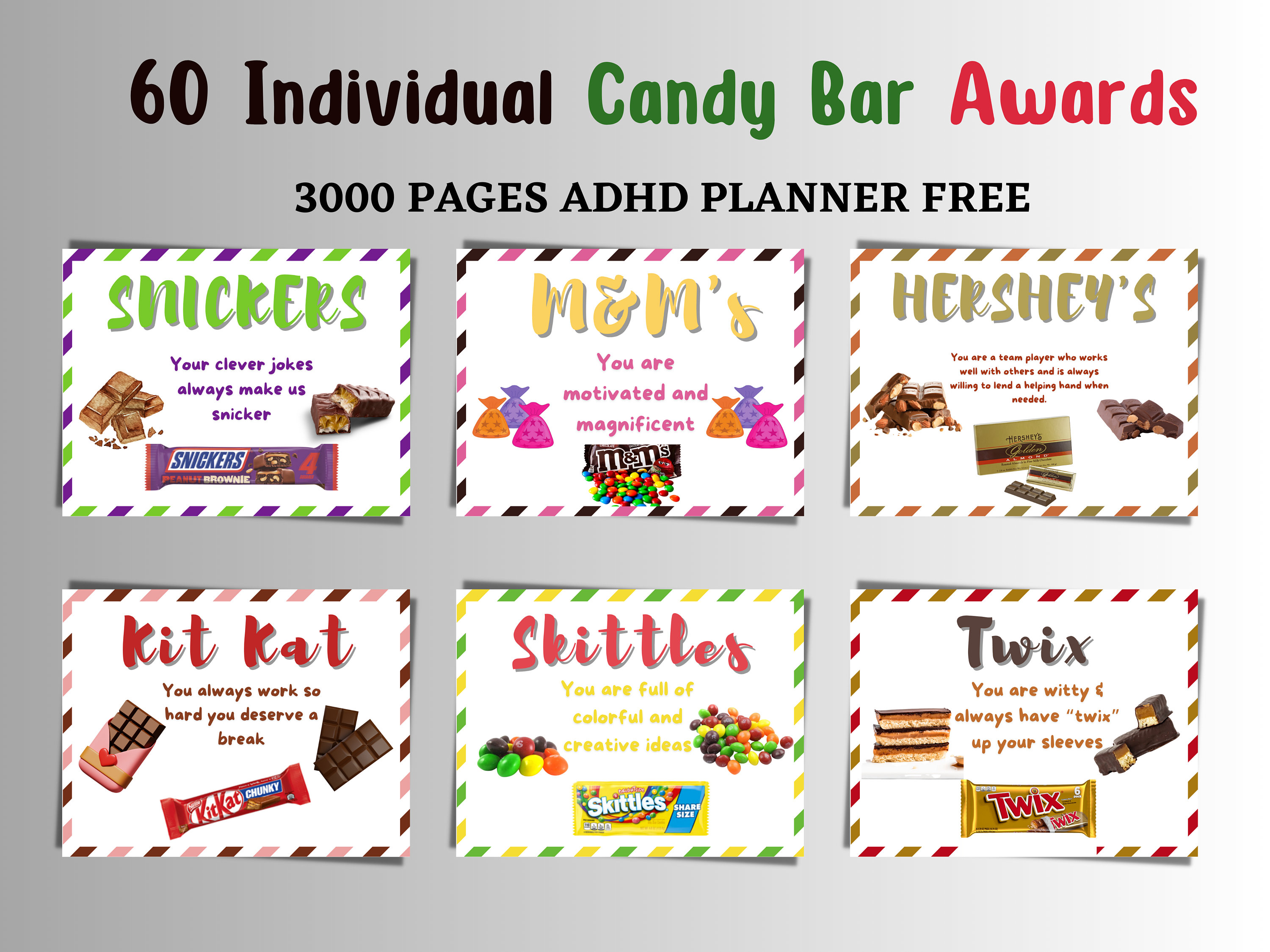 60 Individual Candy Bar Awards Candy Bar Award Certificates Individual ...