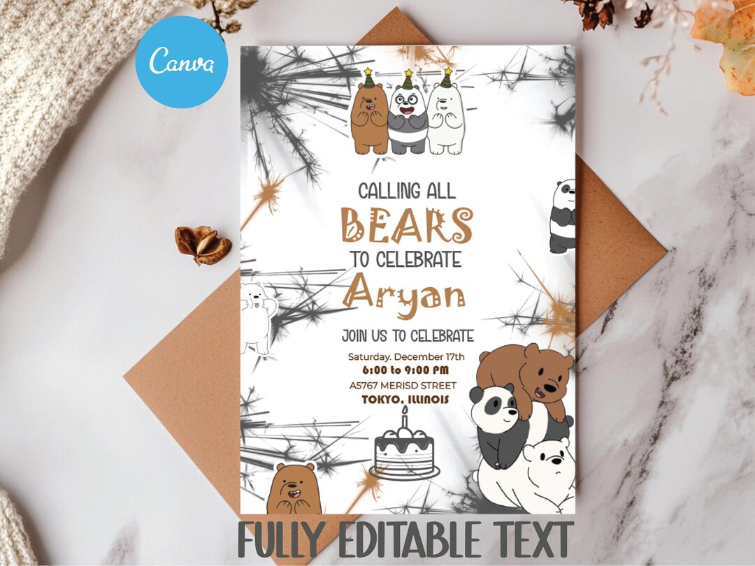 We Bare Bears Birthday Invitation | Editable 5x7 Digital Template | Fun ...